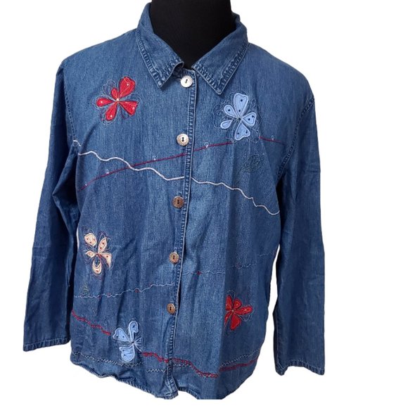 Bobbie Brooks | Tops | Bobbie Brooks Womens Xl Floral Embroidered ...